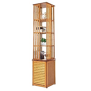 Rotating Bookshelf Bookcase, 6-Tier Corner Bamboo Book Shelf, 360° Display Rotating Storage Rack, Freestanding Bookcases with Open Design Shelving for Living Room Study Room Office (Dark Wood Color)