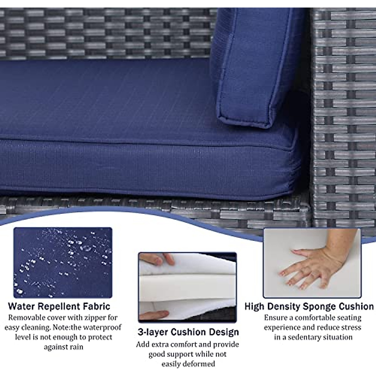 MFSTUDIO 2 Pieces Patio Furniture Set,Outdoor Rattan Sectional Sofa Set,Small Patio Conversation Set with Navy Blue Cushions