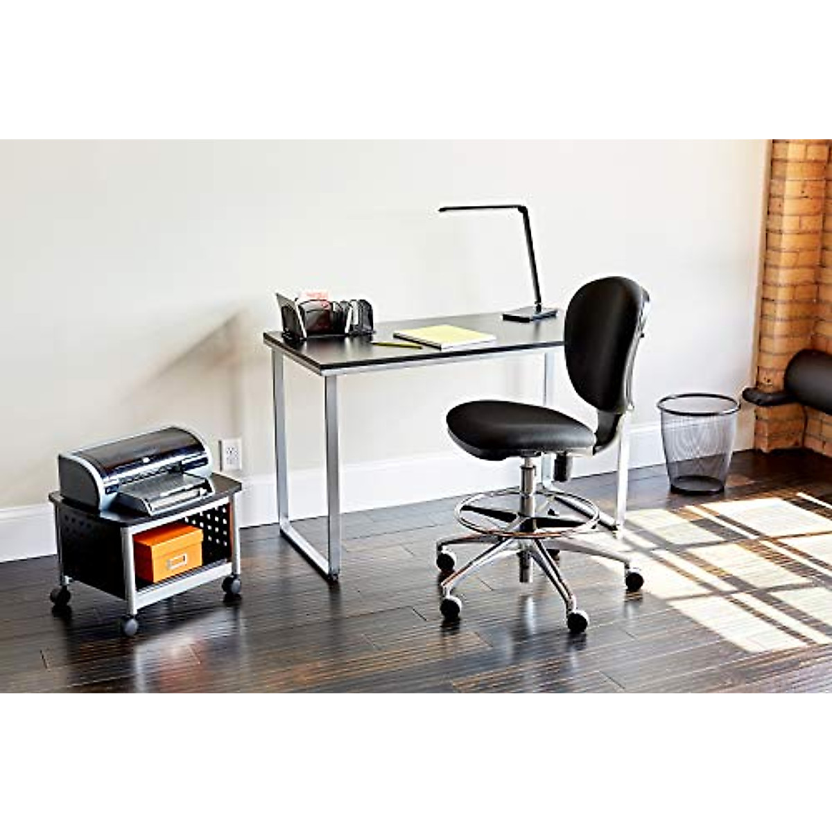 Safco Products Metro Extended Height Rolling Chair 3442BL Ergonomic & Pneumatic Height Adjustment 250lbs Load Capacity Padded Fabric Swivel Base Black