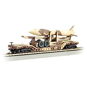 Bachmann Trains - 52' Center Depressed Flat Car - Desert Camouflage with Missile - HO Scale
