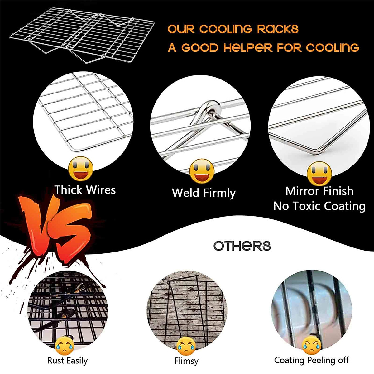 TeamFar Cooling Rack, 3 Tier 15’’ × 10’’ Oven/Dishwasher Safe Stainless Steel Baking Roasting Rack for Cookies Cake Pies Bread, Collapsible & Foldable, Healthy & Non Toxic