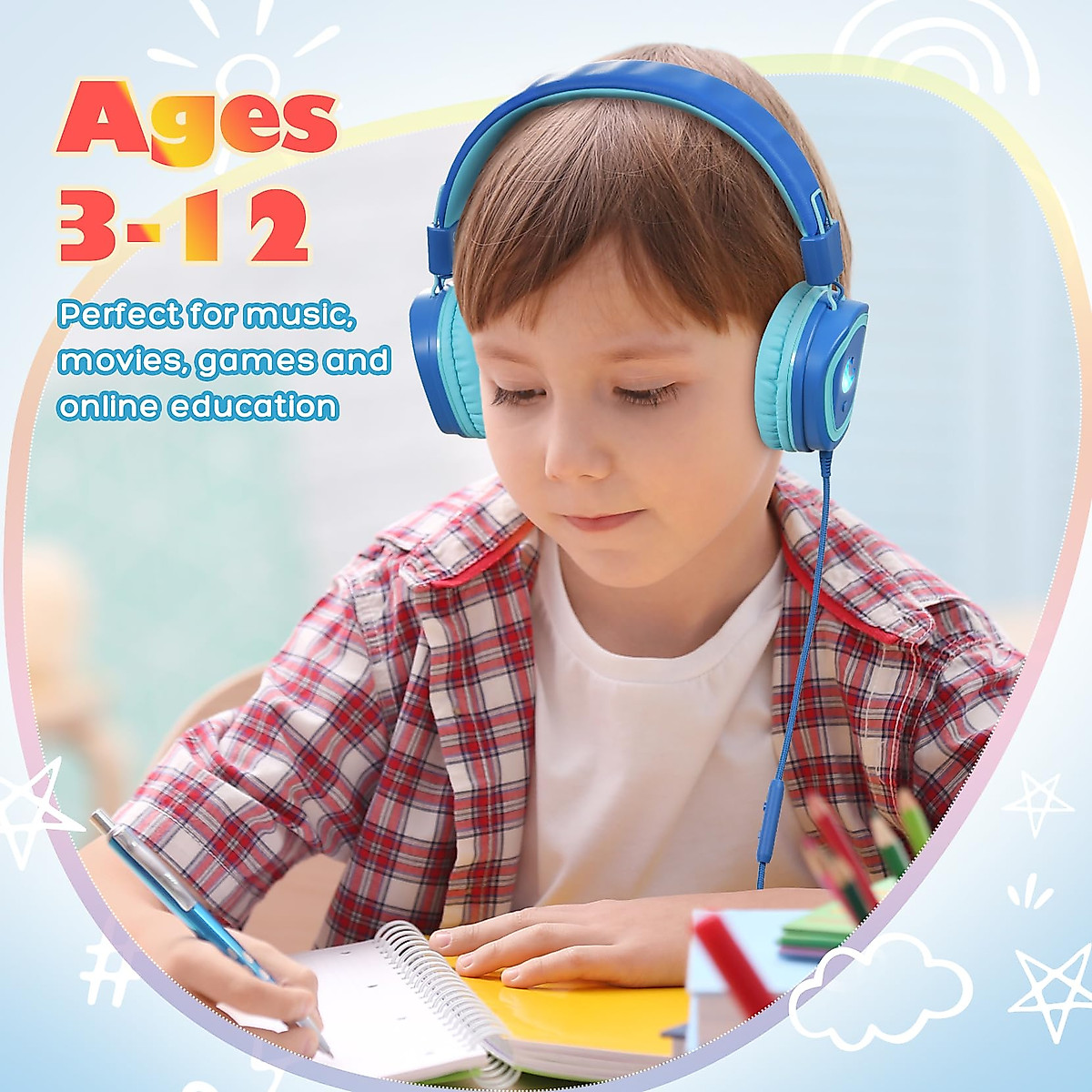 Kids Headphones for School,2024 Upgrade USB Type C Kids Headphone with Microphone, Wired Boys Girls Headphones with Safe Limiter 85dB/95dB, Foldable Over Ear Headphones for School/iPad/Tablets/Travel