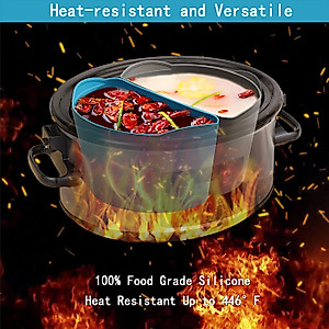 3 in 1 Kit Silicone Slow Cooker Liners, Reusable Slow Cooker Divider Insert for 6-7-8-10 QT Oval Slow Cooker, BPA Free Leak-Proof Dishwasher Safe Slow Cooking Bag Liner