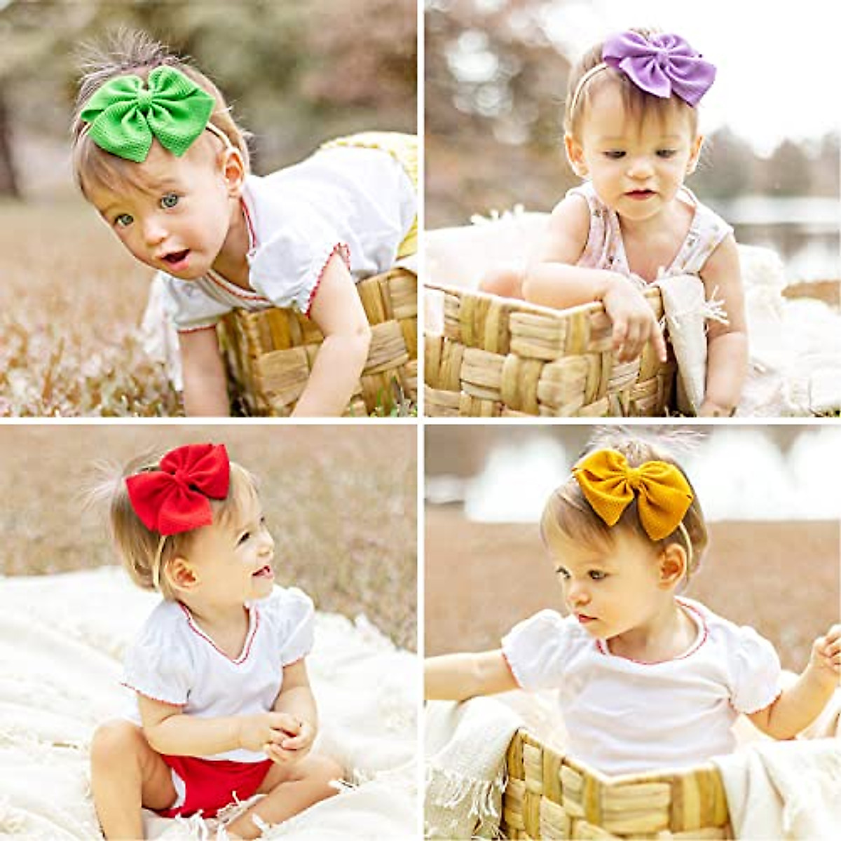 Prohouse 30 PCS Big Bows Baby Nylon Headbands Hairbands Hair Bows Elastics for Baby Girls Newborn Infant Toddler Child Hair Accessories