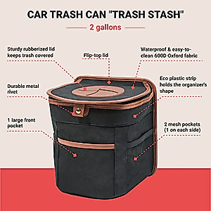 Owleys Car Trash Can Garbage Bag Trash Bin Collapsible Lid Hanging Trashcan Cute Automotive Waste Basket Leakproof Trash Cans Portable Black Brown Tan