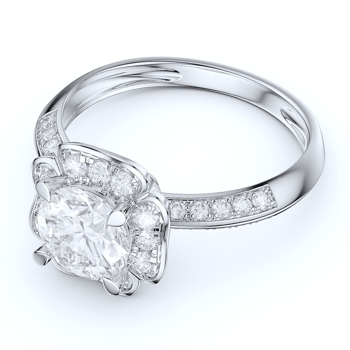 PRSTANI Real 10K White Gold Romantic Flower Like Clovers Halo 4-Prong Set 1.0 CT Simulated Diamond Engagement Ring (8)