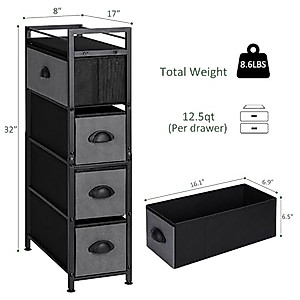 Narrow Dresser - 4 Drawers Slim Fabric Storage Cabinet - Vertical Standing Storage Chest - Gaps Tower Organizer with Removable Drawers and Wooden top for Laundry,Living Room,Entryway (Black_Side pull)