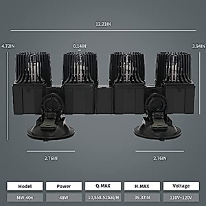 Upettools Wavemaker Aquarium Circulation Pump, Aquarium Controllable Submersible Circulation Powerhead Powerful Suction Cup 4-Head Pump for Freshwater & Saltwater 48000L/H