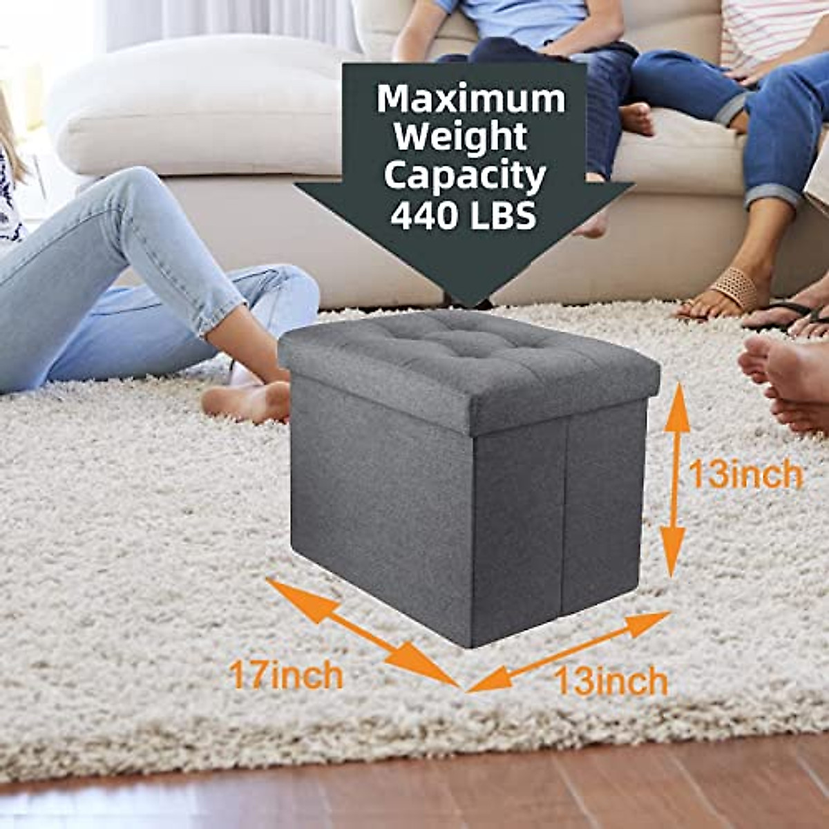 eMOUSE Storage Ottoman Folding Ottomans Footrest Stool for Living Room Bedroom Room Small Bench Foot Stool Rectangle Cube Grey L17W13H13IN