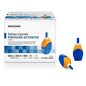 McKesson Safety Lancet, Retractable, Pressure-Activated Finger Device, Sterile - Ideal for Blood Testing - Single Use, 26 Gauge, 1.8mm Depth, 100 Count, 1 Pack
