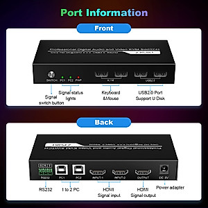 KVM Switch HDMI 2 Port, JCHICI 4K@60Hz USB KVM Switch for 2 Computers Share 1 HD Monitor and a Set of Keyboard Mouse Printer U Disk