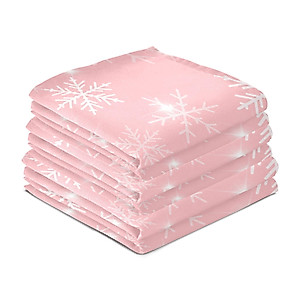 Exnundod Pink Kitchen Dish Towels Christmas Snowflakes Set of 4, Kitchen Towels Winter Themed Dish Cloth Reusable Cleaning Dishcloth Drying Wiping Decorative 18x28inch
