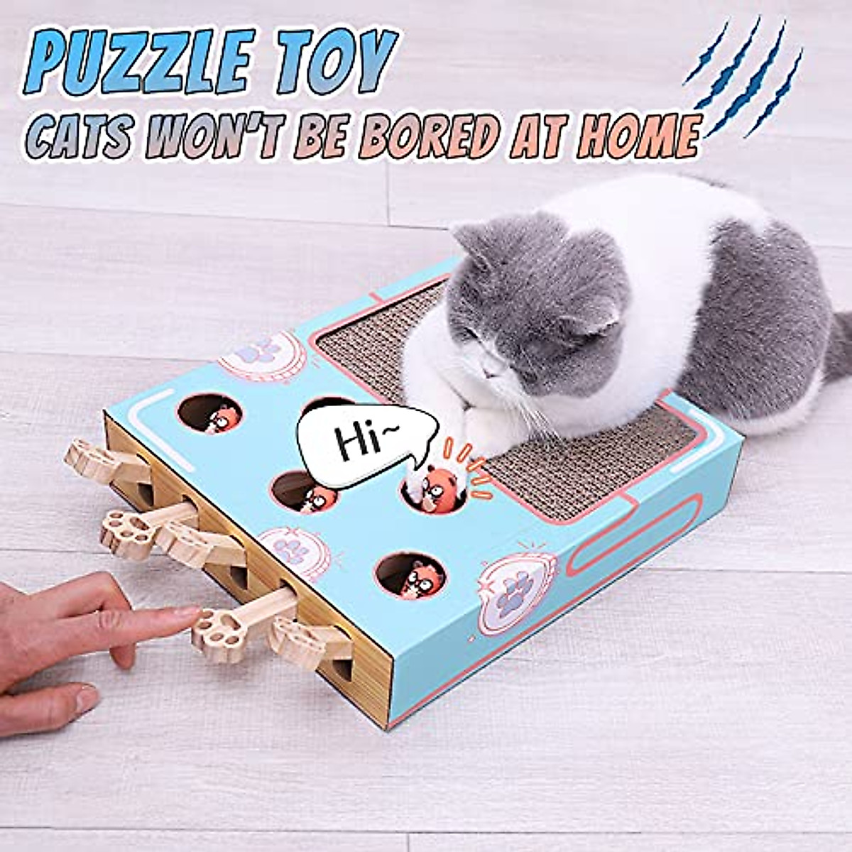 Cat Enrichment Toys for Indoor Cats, cat Whack a mole Toy with cat Scratching pad, Cat Cardboard Box to Make Lots of Fun, cat Interactive Toy to Relieve Boredom and Train IQ