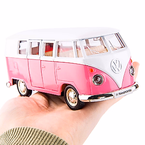 TGRCM-CZ 1/36 Scale Bus Casting Car Model, Zinc Alloy Toy Car for Kids, Pull Back Vehicles Toy Truck for Toddlers Kids Boys Girls Gift (Pink)