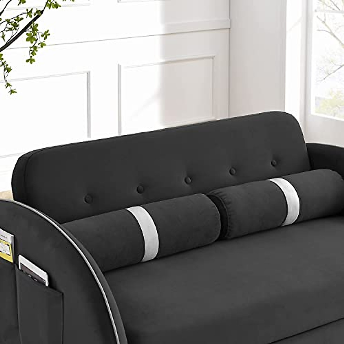 ERYE Modern Convertible Futon Sleeper Sofa with Pull Out Couch Bed, Functional Tufted Loveseat & Daybed for Home Office Apartment Studio Small Space Living Room Velvet Button Tufted Side Pockets