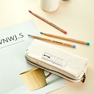 Pencil Case Trilly Premium Canvas Pencil Pouch Made of Resilient Canvas Fabric Multi Purpose Pencil Bag with Smooth Zipper Highly Portable and Lightweight College School Supplies (Canvas Ivory)