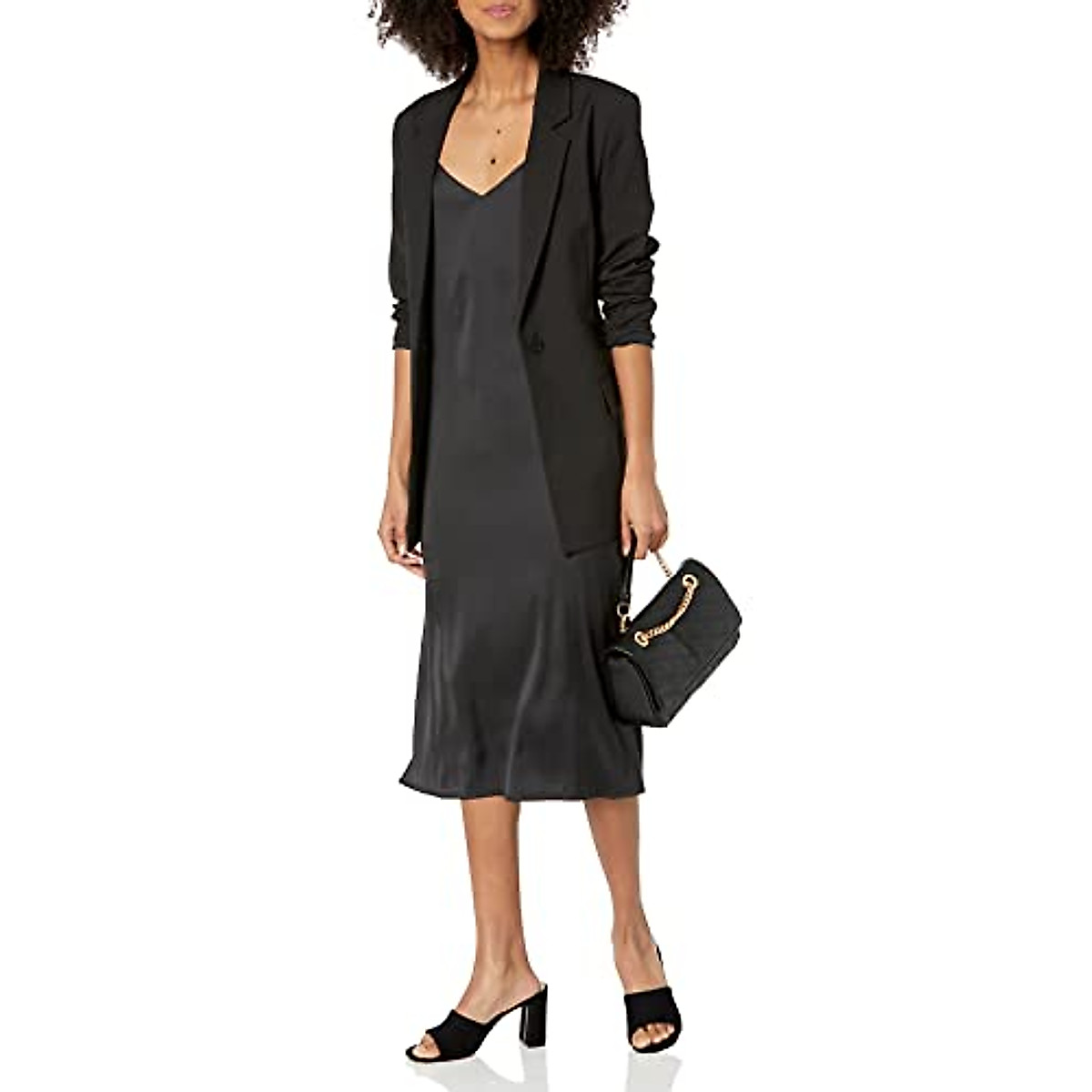 The Drop Women's Ana Silky V-Neck Midi Slip Dress Dress, -Black, XXL