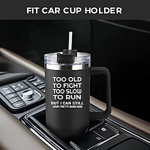 40 Oz Insulated Tumbler with Handle and Straw,Old Fight Slow Run Stainless Steel Vacuum Insulated Travel Mug,Leak-proof Water Bottle Iced Coffee Cup,Quote Graphic