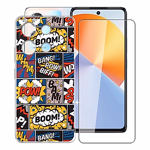 KJYFOANI for Infinix Note 30 Case with 1 x Tempered Glass Screen Protector, Transparent Shockproof Solf Silicone Protection Case for Infinix Note 30, Case for Women Men, (6.78") - Surprise