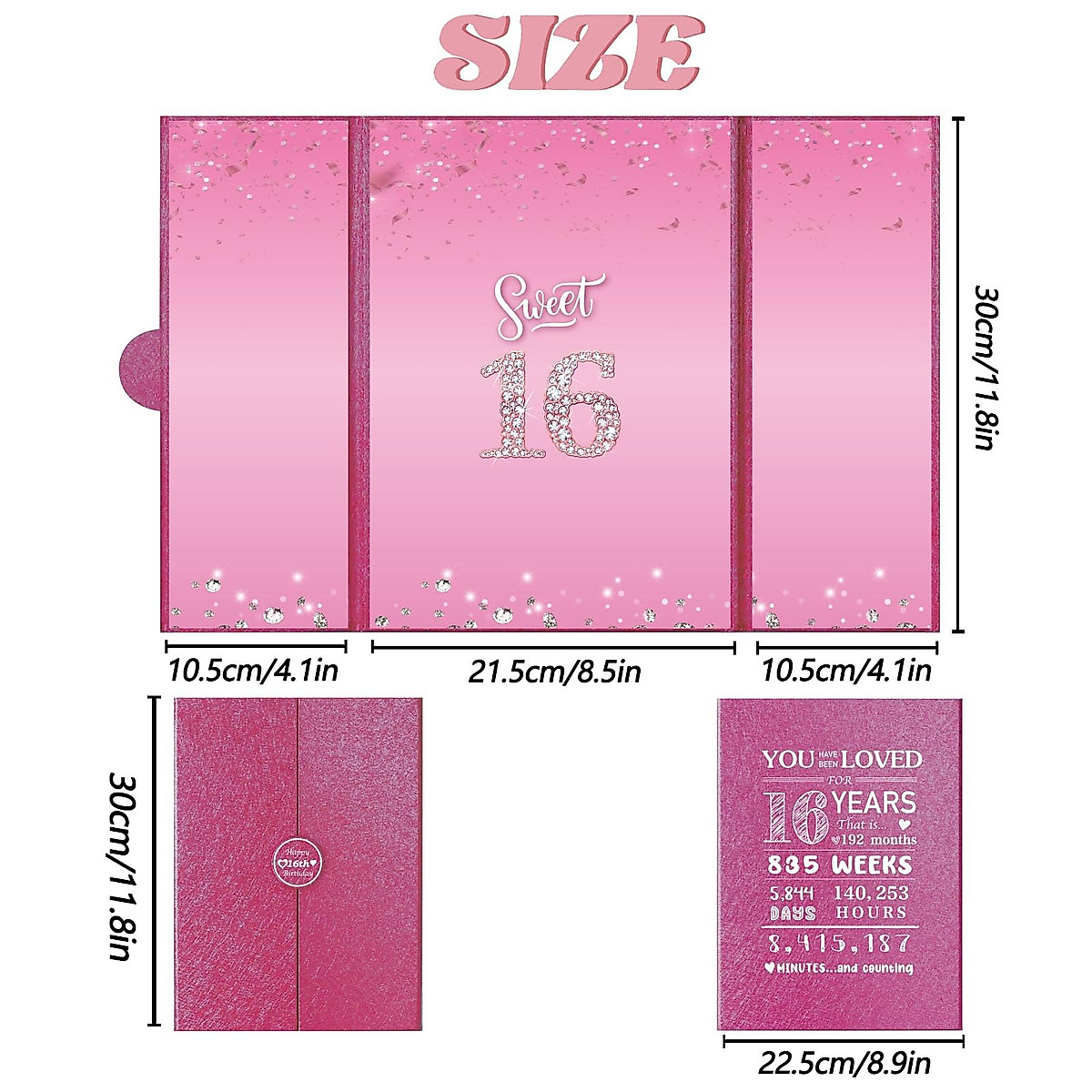 Crenics Sweet 16 Birthday Decorations, Creative Hot Pink 16th Birthday Guest Book Alternative, Large 16th Birthday Signature Book 12" x 18", Great 16 Years Old Birthday Gifts for Girls