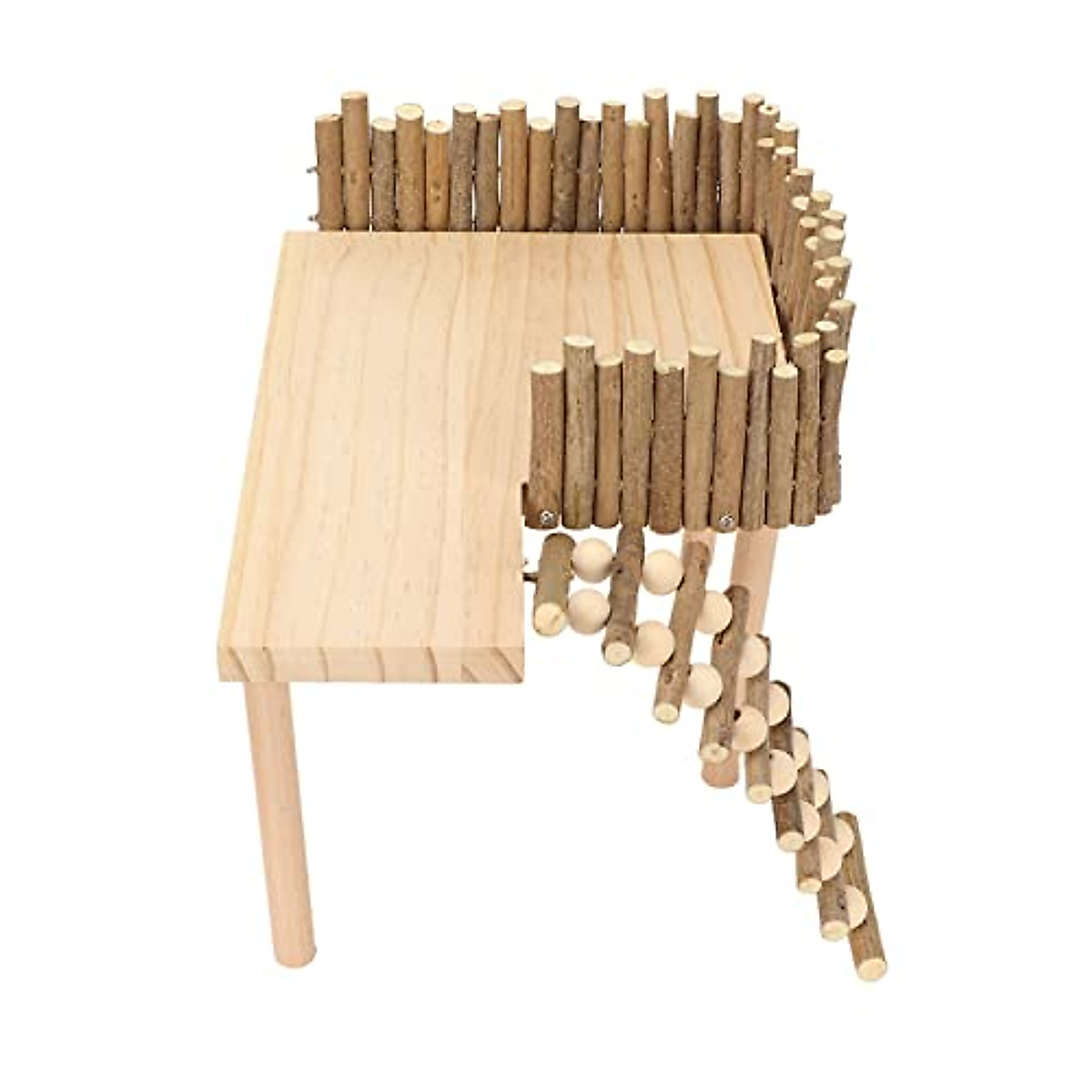 Hamster Platform, Small Pets Wooden Climbing Platform with Fence Ladder for Hamster Gerbil Mice Bird