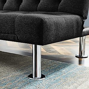 Modern Fabric Futon Sofa Bed with Convertible Single & Double Seat Futon Beds,L-Shaped Reversible Sectional Couch Sofa Bed with Metal Legs for Home/Living Room/Apartment/Dorm (Black + Fabric)