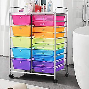 HAPPYGRILL 15 Drawer Storage Drawer Cart Organizer Cart Tools Office School Utility Cart Paper Organizer Rolling Storage Cart with Wheels