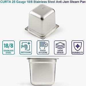 CURTA 6 Pack Anti-Jam Hotel Pans, 1/6 Size 6 Inch Deep, NSF Commercial 18/8 Stainless Steel Chafing Steam Table Pan, Catering Storage Metal Food Pan