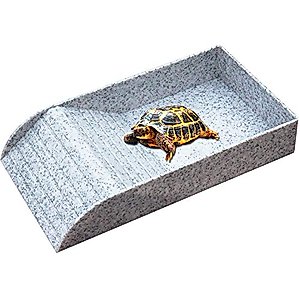 WINGOFFLY Large Reptile Feeding Dish with Ramp and Basking Platform Plastic Turtle Food and Water Bowl Also Fit for Bath Aquarium Habitat for Lizards Amphibians