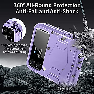 LEIAU Galaxy z flip 3 case with Hinge Protection,Samsung Galaxy flip 3 case Ultra Thin Shockproof Anti-Drop, Heavy Duty,Semi-Auto and Built-in Microfiber Hinge for Samsung z flip 3 5G (2021)