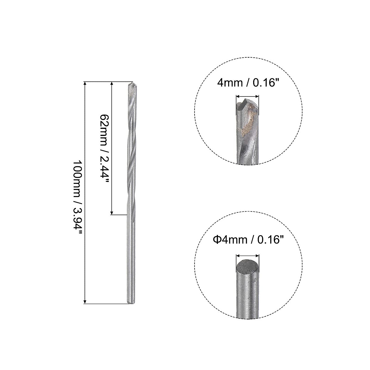 uxcell 4mm Cutting Dia Cemented Carbide Twist Extra Long Drill Bit with Round Straight Shank for Hardened Steel Stainless Steel, 100mm Length