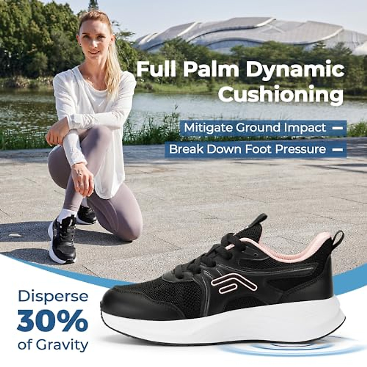 FitVille Womens Walking Shoes Lightweight Running Shoes Breathable Slip On Tennis Shoes for Plantar Fasciitis Pain Relief (Black with Bubblegum Pink,7 Medium)