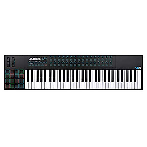 Alesis VI61 - 61 Key USB MIDI Keyboard Controller with 16 Pads, 16 Assignable Knobs, 48 Buttons and 5-Pin MIDI Out Plus Production Software Included,Black