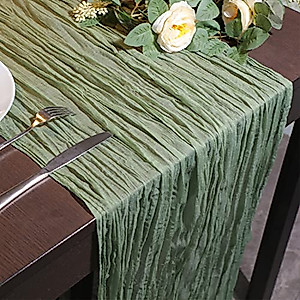 Snowkingdom 13Ft Sage Green Cheesecloth Table Runner, 160inch Long Cheese Cloth Boho Gauze Table Runner for Wedding Bridal Baby Shower Birthday Holiday Party Rustic Sheer Table Decorations