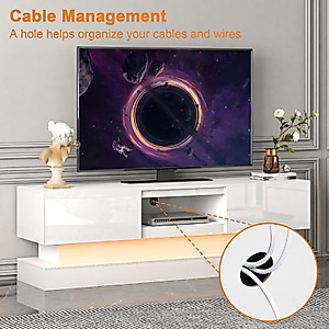 Koifuxii White LED TV Stand - Modern TV Stand with Led Lights and Storage Drawers for TVs up to 70 Inch - Gaming TV Entertainment Stand for Living Room, Bedroom