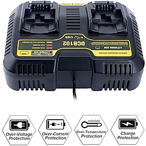DCB102BP 2-Ports Battery Charger Replace for 12V/20V MAX Jobsite Charging Station DCB102 DCB101 DCB105 DCB112 DCB107 Lithium Battery DCB203 DCB204 DCB206 DCB606 Power Tools