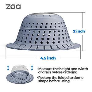 zaa Bathtub Drain Hair Catcher, Silicone Collapsible 1 Pack Drain Protector for Pop-Up and Regular Drains of Shower, Bathtub, Tub, Bathroom, Sink, Blue
