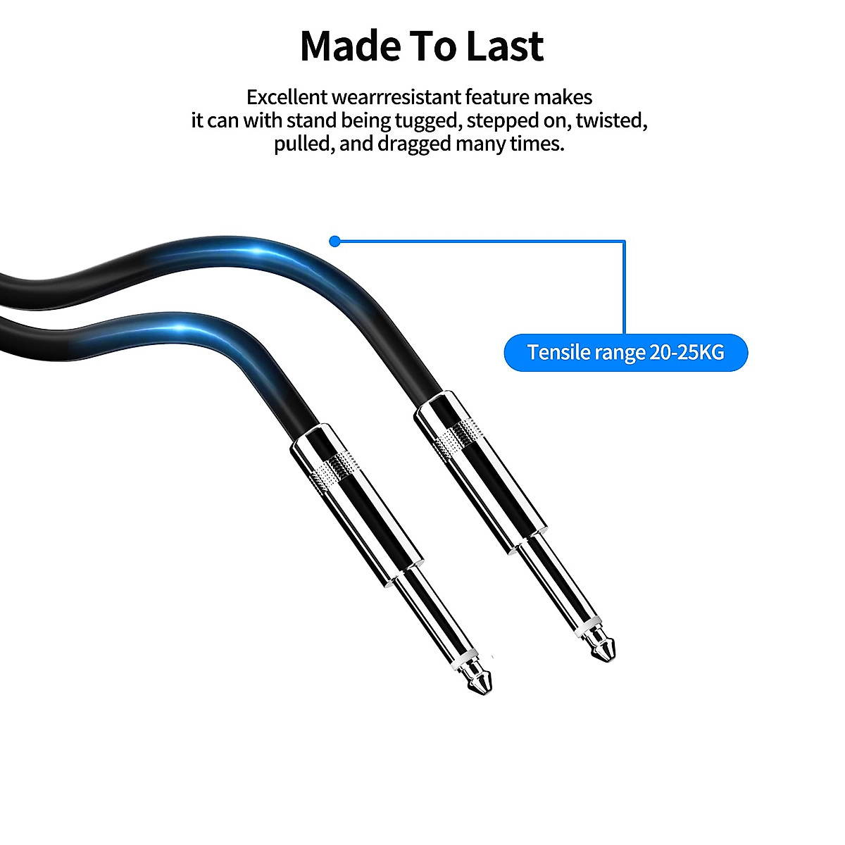 Wdpqyy 2-Pack 50ft 1/4 Inch TS Cable, Professional Quarter Inch 1/4 Inch to 1/4 Inch TS Stereo Interconnect Cable