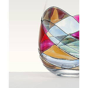 Antoni Barcelona Stemless Wine Glasses 21Oz Hand Painted Mouth Blown Sagrada Familia Gaudi Style Unique Gifts Ideas Authentic Sold Since 2016 Set 2 Original Stainned Crystal Art Lovers