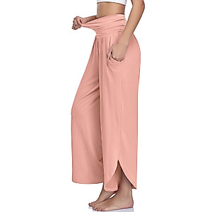 UEU Women's Wide Leg Yoga Pants High Waisted Comfy Dance Sweatpants Loose Casual Soft Lounge Joggers with Pockets (Dusty Pink, S)