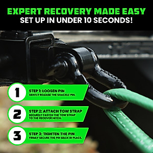 Rhino USA Heavy-Duty Recovery Gear Combos Off-Road Jeep Truck Vehicle Recovery, Best Offroad Towing Accessories - Guaranteed for Life (30' Strap + Shackle Hitch)