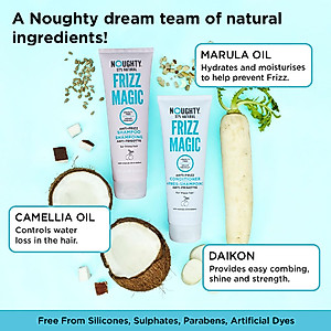 Noughty 97% Natural Frizz Magic Conditioner, Anti Frizz Cleanser for Frizzy and Curly Hair to Smooth and Shine with Marula Oil and Daikon, Sulphate Free Vegan Haircare 250ml