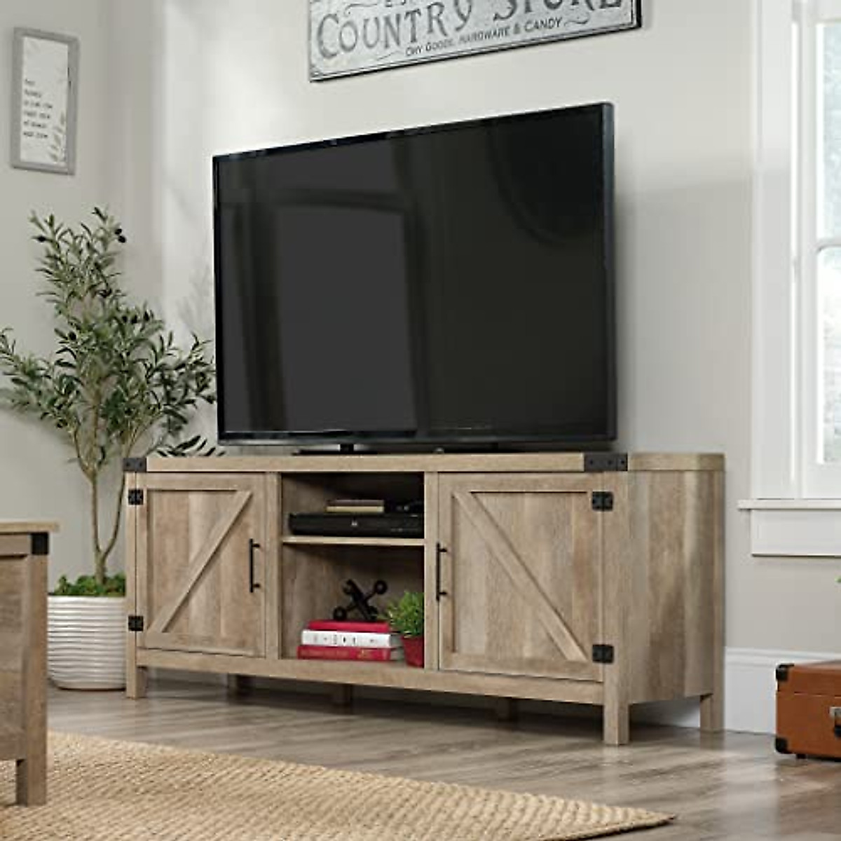 Sauder Bridge Acre Credenza, for TV's up to 65", Lintel Oak Finish