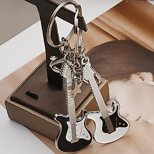 mdgfge Punk Music Guitar Keychain Musical Instrument Star Cute Bass Keyring Electric Guitar Key Rings Key Holder Pendant for Women Men Music Lovers (2 Pcs)