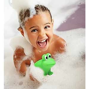 DolliBu Frog Bath Buddy Squirter - Floating Green Frog Rubber Bath Toy, Fun Water Squirting Bathtime Play for Toddlers, Cute & Soft Animal Toy for The Bathtub, Beach & Pool for Girls & Boys - 3 Inch