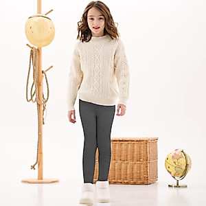 BOOPH Girls Winter Leggings Fleece Lined Kids Basic Pants for 7-8 Years Dark Gray