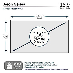 Elite Screens Aeon Series, 150-inch 16:9, 8K / 4K Ultra HD Home Theater Fixed Frame EDGE FREE Borderless Projector Screen, CineWhite UHD-B Front Projection Screen, AR150WH2, 150-inch / 16:9