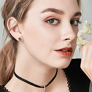 BISAER Cactus 925 Sterling Silver Stud Earrings with Green Cubic Zirconia, Green Plants Post Stud Earring Hypoallergenic Jewelry for Women