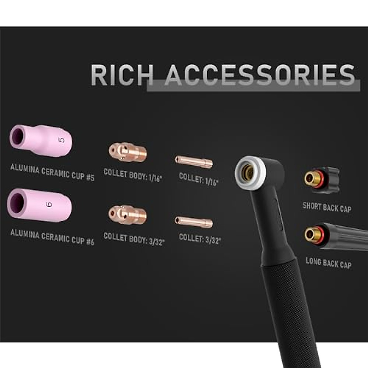 YESWELDER TIG Welding Torch WP-20F Flexible Head Water-Cooled 250Amp Welding Torch 25ft Cable