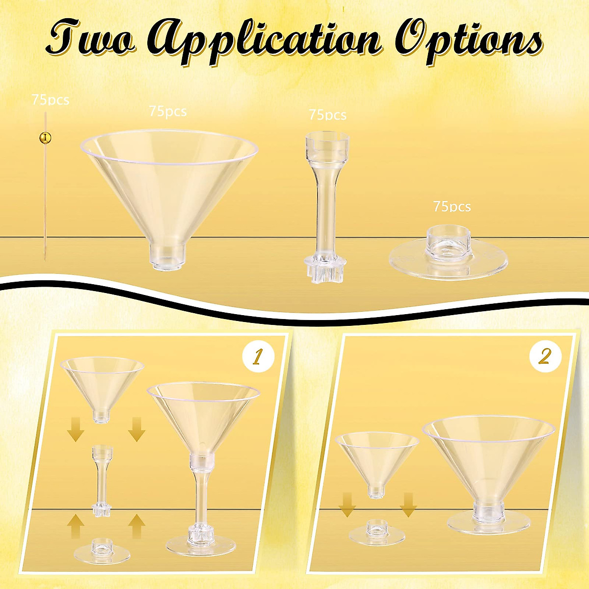 Roshtia 75 Sets Plastic Martini Glasses with Cocktail Picks 5oz Tall Plastic Martini Cups Disposable Cocktail Glasses Clear Mini Dessert Glasses for Wine Champagne Dessert Appetizer Party Supplies